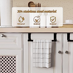 VEHHE Kitchen Towel Holder-2pcs, 9-Inches, Dish Towel Holder with 2 Hooks, Towel Holder for Kitchen Cabinet with EVA Foam Pads, Over The Door Towel Holder for Kitchen and Bathroom (Black)