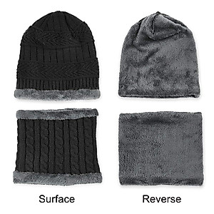 Winter Knit Beanie Hat Neck Warmer Gloves Set, Fleece Lined Skull Cap Scarves Touch Screen Mittens for Men Women Boys