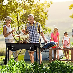 Outvita 2 Burner Propane Gas Stove for Outdoor Cooking, 150,000 BTU Camping Cooker with Removable Legs, Temperature Control Knobs for Backyard Cooking, BBQ, Baking and Frying