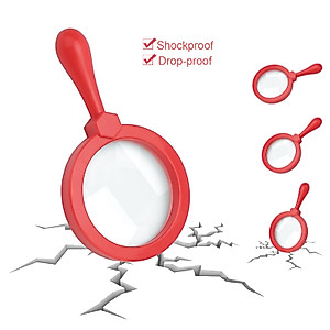 Kids Magnifying Glass Handheld Jumbo Magnifiers with Stand, Exploration Play Reading Magnifier for Children, 5X Magnification Loupe (Ages 3+) (Red)