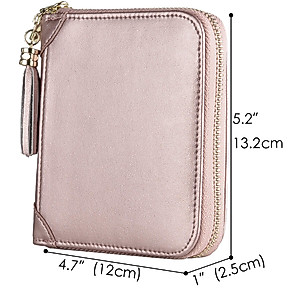 Easyoulife Womens Credit Card Holder Wallet Zip Leather Card Case RFID Blocking (Rose Gold)