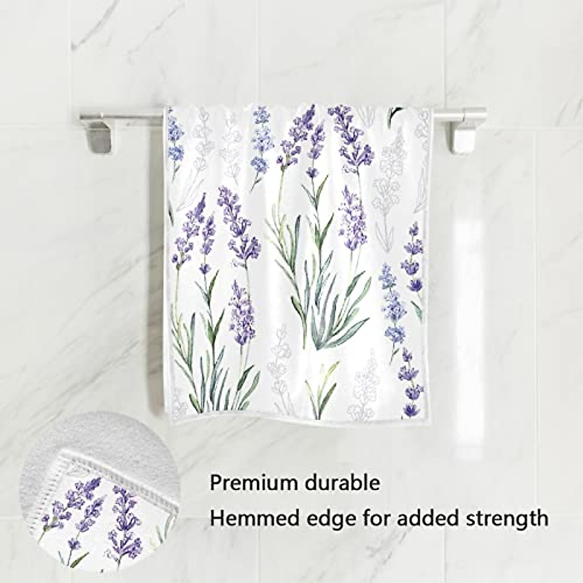 COOLDEER Purple Lavender Flower Towels Cotton Hand Towels, 30" x 15" Inch Floral Washcloth Super Soft & Absorbent Lightweight Polyester Bath Towels for Home Bathroom Hotel Gym Swim Spa Pool