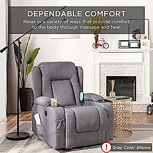 Best Choice Products Electric Power Lift Linen Recliner Massage Chair, Adjustable Furniture for Back, Lumbar, Legs w/ 3 Positions, USB Port, Heat, Cupholders, Easy-to-Reach Side Button - Brown