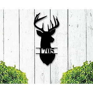 Personalized Deer Antler Address Metal Wall Art Sign Home Outdoor Custom Metal Address Sign 8x8 inches Black Power Coated Mailbox Sign Housewarming Gifts