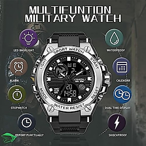 Yihou Men's Military Watch Outdoor Sports Electronic Watch Tactical Army Wristwatch LED Stopwatch Waterproof Digital Analog Watches
