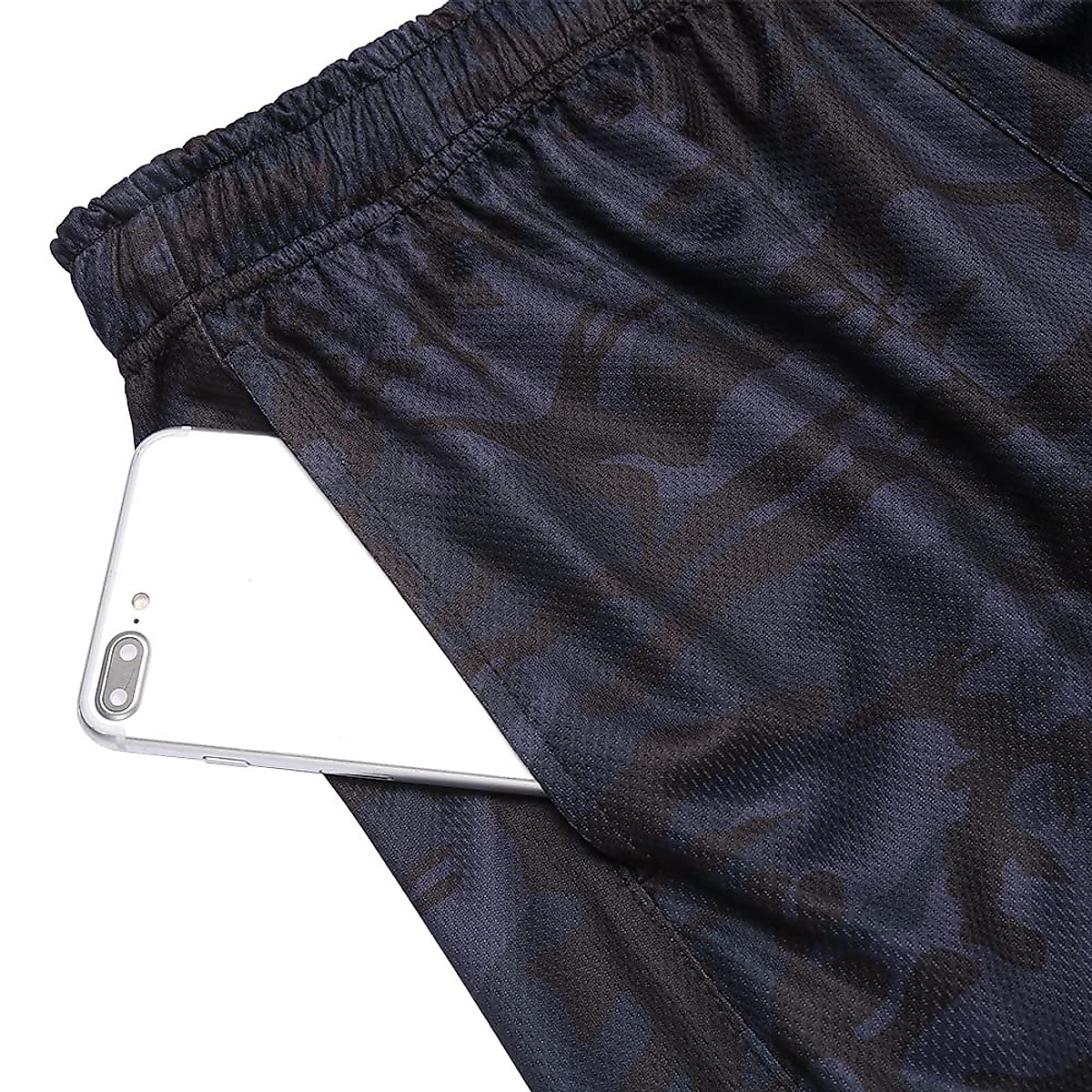 COOFANDY Men's Running Shorts 3 Pack Quick Dry Athletic Workout Gym Shorts with Pockets,Black Camo/Army Green/Navy Blue,Large