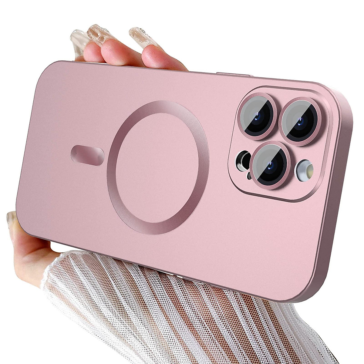 Womdakon Magnetic Case for iPhone 14 Pro Max Phone Case for Women, [Adaptation with Magsafe] Matte Luxury Soft Metallic Luster Design for iPhone 14 Pro Max 6.7'' with Camera Protector-Pink