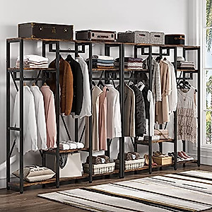 Tribesigns Garment Rack, Heavy Duty Freestanding Closet Organizer Systems with Shelves, Open Wardrobe Closet for Hanging Clothes (Rustic)