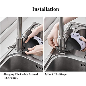 UNIKON 2 Pack Sink Caddy Sponge Holder Sink Sponge Organizer, Hanging Kitchen Adjustable Strap Faucet Caddy, White