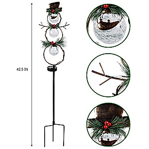 GUOOU Solar Christmas Yard Decorations, Outdoor LED Solar Powered Glass Ball Lights, Xmas Snowman Pathway Lights, Metal Solar Garden Stake Lights, Snowman Christmas Lawn Yard Ornament, Set of 2