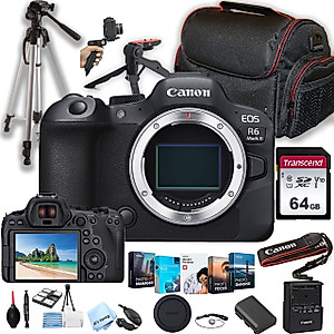 Canon EOS R6 Mark II Mirrorless Digital Camera Body Only (No Lens) + 64GB Memory + Case+ Steady Grip Pod + Tripod+ Software Pack + More (28pc Bundle)