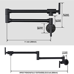 WOWOW Pot Filler Faucet Matte Black Commercial Wall Mount Stove Faucet, Brass Pot Filler Folding Faucet Over Stove, Kitchen Pot Faucet with Double Joint Swing Arms