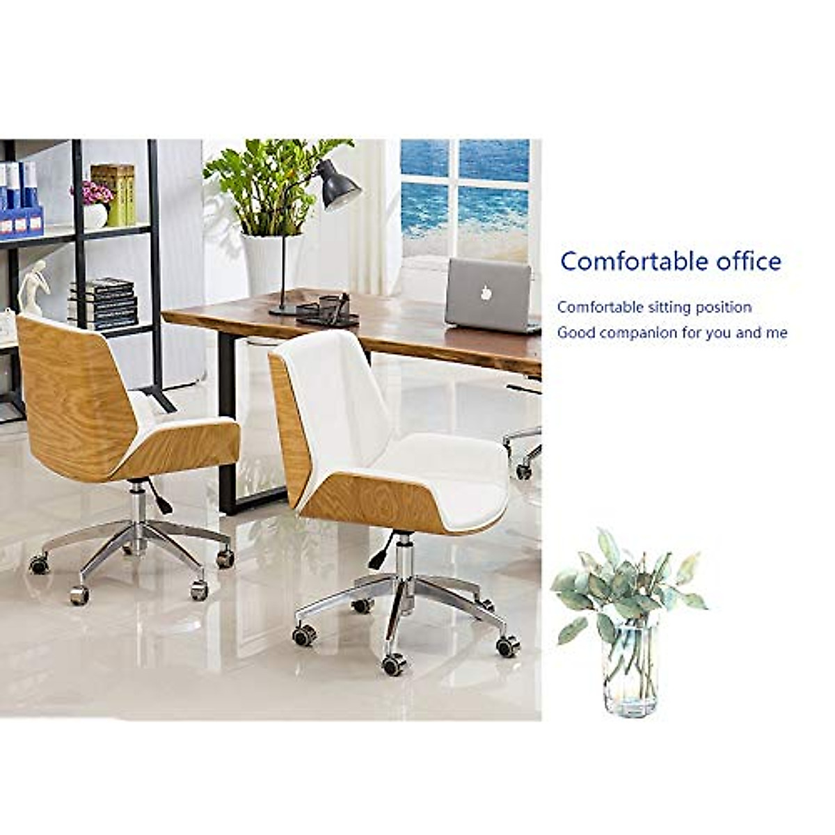 IRDFWH Adjustable Desk Executive Swivel Chair Home Office Furniutre Computer Task Chair Bendwood Leather Armchair (Color : Black)