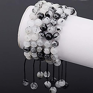 Massive Beads Adjustable Braided Macrame Bracelet Tourmaline Quartz 8mm (Tourmaline Quartz)