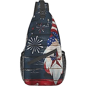 Stylish Chest Sling Bag American Flag Funny Gnomes with Texas Star,Crossbody Shoulder Backpack Adjustable Chest Bag Lightweight Casual Daypack for Men Women Outdoor Sports Biking Hiking Shopping
