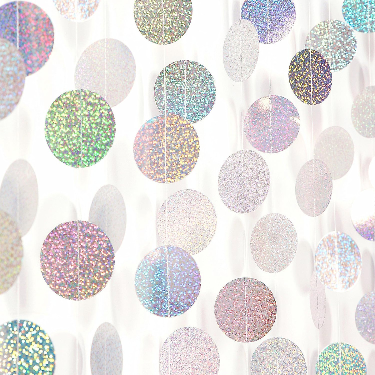 Iridescent Disco-Holographic Party-Decorations Garland Streamers - 52Ft Birthday Bachelorette Hanging Banner Decor,Engagement Valentines Dance Classroom Glitter New Years Christmas Backdrop Huglony