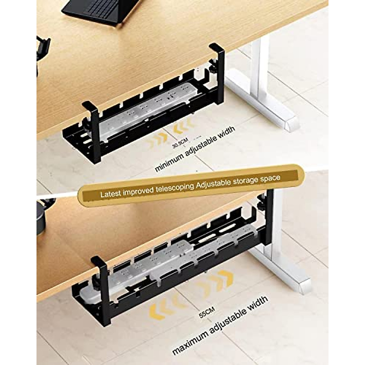desktop cable management –under desk cable with Adhesive Cable Clips, Cable Hooks, Hook and Loop Cable Holder – Cord Organizer for Desk, Reception, Office – Adjustable Wire Holder (Black)