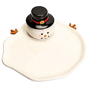 Melted Snowman Glossy White 10 x 9 Ceramic Dolomite Christmas Plate Spreader Set
