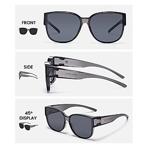 DUCO Fit Over Sunglasses for Men Women Wear Over Glasses Retro Wrap Around Polarized Sun Glasses UV400 Protection (A-Transparent Grey Frame Grey Lens)