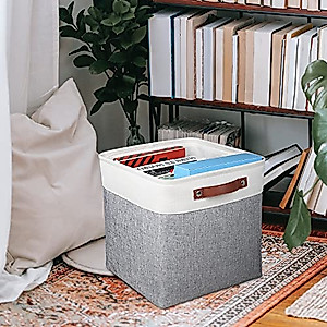 Kntiwiwo Cube Storage Bin Gray Cube Storage Bins for Closet Organizers and Storage Shelves Foldable Storage Cubes with Handles Set of 3，13”x13”x13”