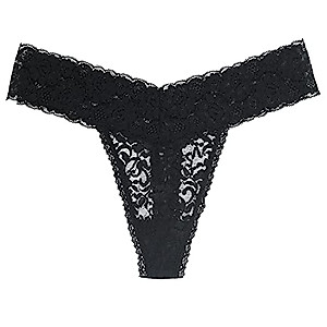 Womens Black Lace Thong Panties Sexy Soft Cmfy Lacy Thongs Underwear Plus Size Pack of 5