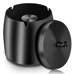HONZUEN Ash Tray with Lid, Windproof Rainproof Ashtray for Outside Patio, Stainless Steel Covered Ashtray for Home Office Outside Patio Balcony (Extra Large)