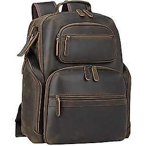 TIDING Full Grain Leather 15.6 Inch Laptop Backpack For Men Large Capacity Business Travel Overnight Shoulder Daypacks