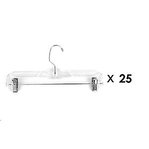 Super Heavy-Duty 14 inch Wide Clear Plastic Skirt or Pant Hangers with Swivel Hook and Adjustable Clips (Quantity 25) (Clear, 25)