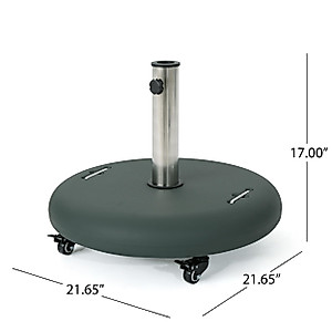 Christopher Knight Home Hayward Outdoor Concrete Circular 80lb Umbrella Base with Stainless Steel Pole Handle, Green
