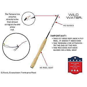 Wild Water Fly Fishing Tenkara Rod, 6 Foot, 5 Section IM8 Graphite Telescopic Rod with Cork Handle, Hard Tube Rod Case and Knitted Rod Sock