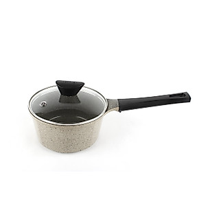 Kitchen Nonstick 2QT Saucepan with Lid, Healthy Cooking Melting Warming Milk Boiling Cookware with Handle, Non-Stick Ceramic Coating Sauce Pot, Marble Color, Dishwasher Safe, Made in Korea (7" / 18cm)