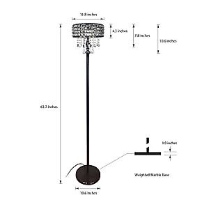beaysyty Modern K9 Clear Glass Crystals Floor Lamp with 3 LED Bulbs, Crystal & Glass 3-Lights Black Standing Light, Reading Corner Lamp for Living Room Bedroom