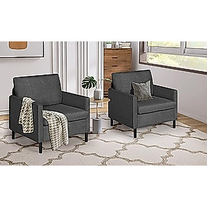 TYBOATLE Modern Upholstered Linen Fabric Accent Arm Chair Set of 2, Living Room Single Sofa Chairs w/Metal Legs, Reading Lounge Armchair for Small Spaces, Apartment, Bedroom, Office (Dark Gray)