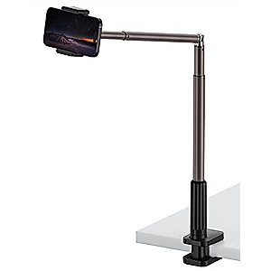 SupeDesk Extendable Cell Phone Stand, C-clamp, Lazy Phone Stand, for 3.5-6.7" Phone, Lying in Bed, Height Angle Adjustable, 360 Rotate, Aluminum Alloy, Lightweight, Black
