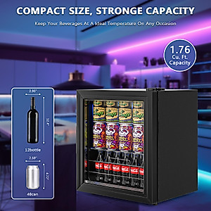 Geekman Beverage Refrigerator Cooler, 75 Can Beverage Fridge With Glass Door for Wine and Beer, Freestanding Beverage Fridge With Adjustable Shelving and 7 Level Temperature Control, for Dorm, Office