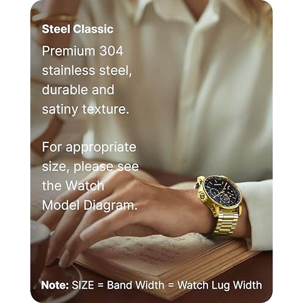 Fullmosa 18mm Stainless Steel Watch band, Quick Release Link Watch Strap Bracelet Compatible with Garmin Vivoactive 4S/Vivomove 3S/Active S/Venu 2S/Move 3S, Golden