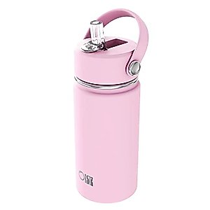Oisiz Kids Water Bottle with Straw Lid 14oz, Vacuum Insulated 316 Stainless Steel Water Bottles for Kids for School, Leakproof Toddler Water Bottle, BPA Free and Keep Cold for 24 Hours, Cherry Blossom
