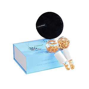 CIBLUTY Ice Cryo Sticks Facial Globe with Golded Essence- 2PC Cooling Globes for Cold or Hot Skin Massagers, Face Globe for Skin Care Routine