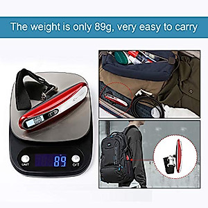 MYCARBON Luggage Scale Digital Hanging Baggage Scale, Portable Travel Weight Scale, Suitcase Weighing Scale with Backlit LCD Display, 110 Lb Capacity, Battery Included Red