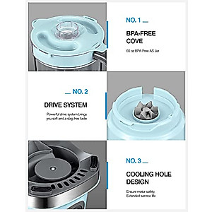 Yabano 60 oz Blue Food Blender with Removable Blade, High-Speed Performance, Crushes Ice and Frozen Fruits, Easy to Clean, Versatile Juicing Capabilities, Stylish and Durable