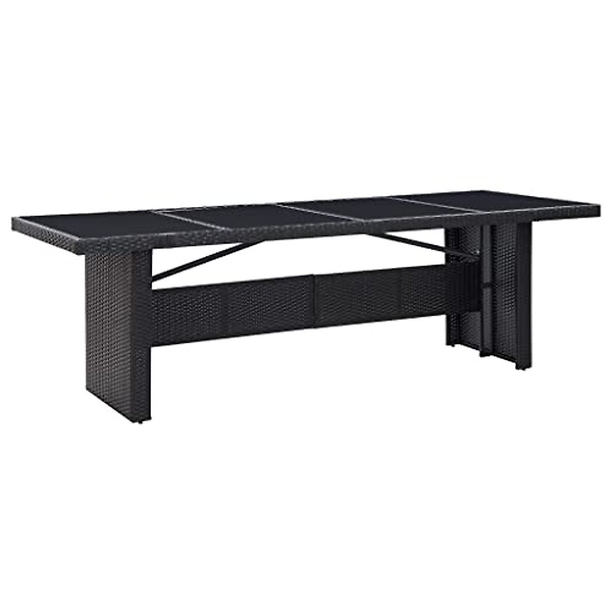 KTHLBRH Patio Table,Outdoor Patio Table - Outside Dining Furniture for Deck, Porch, Balcony, Garden, Backyard and Lawn Black 94.5"x35.4"x29.1" Poly Rattan and Glass