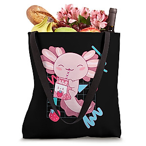 Kawaii Axolotl Strawberry Milk Shake Carton Retro 90s Anime Tote Bag