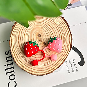 WELTAZ 2 Pack Strawberries Straw Covers Cap Compatible with Stanley 14oz&20oz&30oz&40oz Tumbler,Food Grade Silicone Cute Straw Topper, Straw Protectors For 10mm Straw