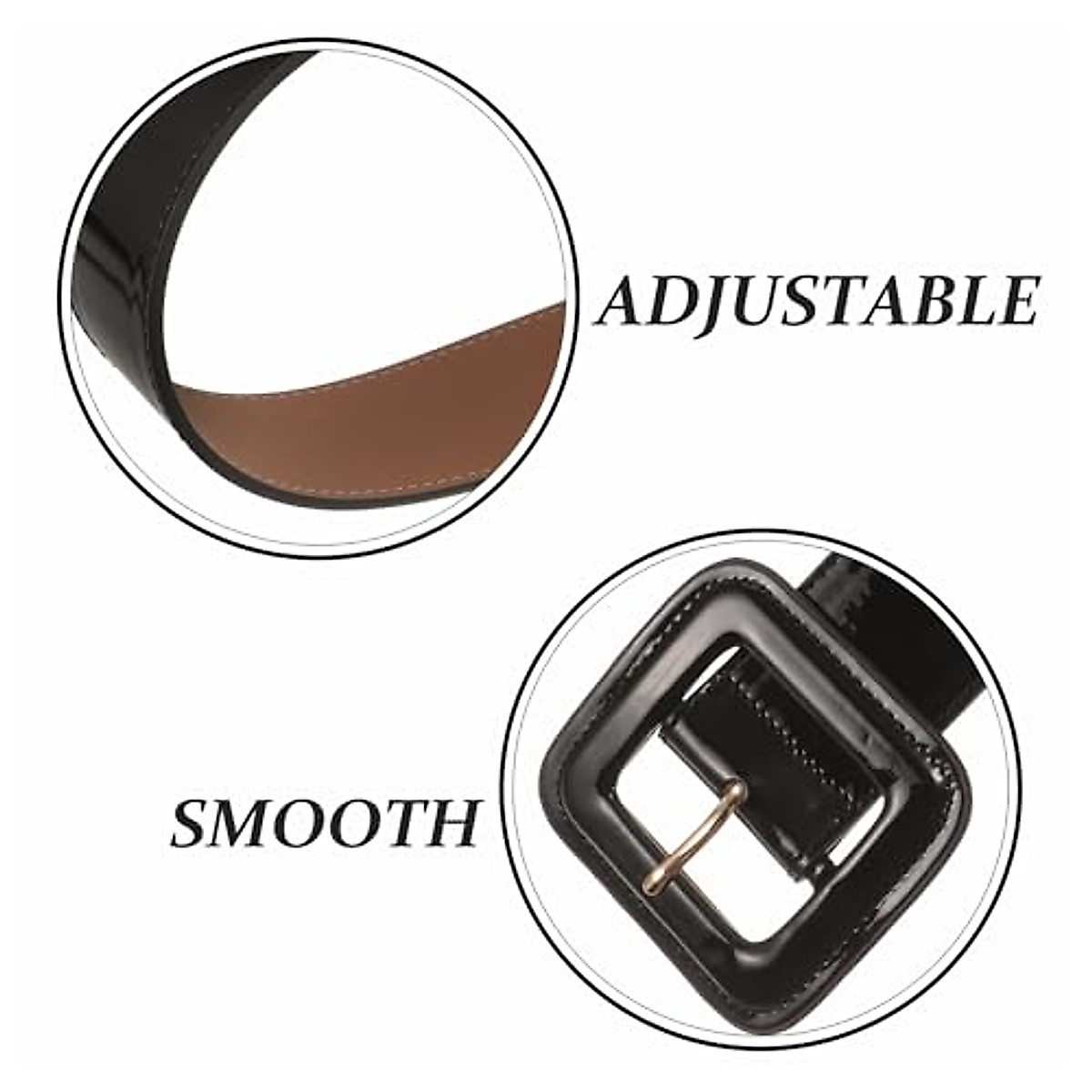 GALPADA Genuine Leather Belt Retro Wide Patent Leather Belt Square Buckle Grommet Cinch Corset Waistband Wide High Waist Belt for Women Jeans Dress Black