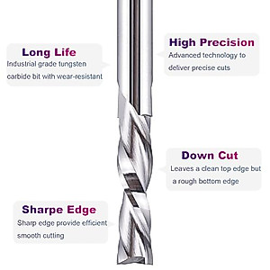 SpeTool Downcut Spiral Router Bits 1/4 inch Shank,1/4 inch Cutting Diameter Solid Carbide CNC Router Bit Woodworking End Mills for Wood Carving Slotting