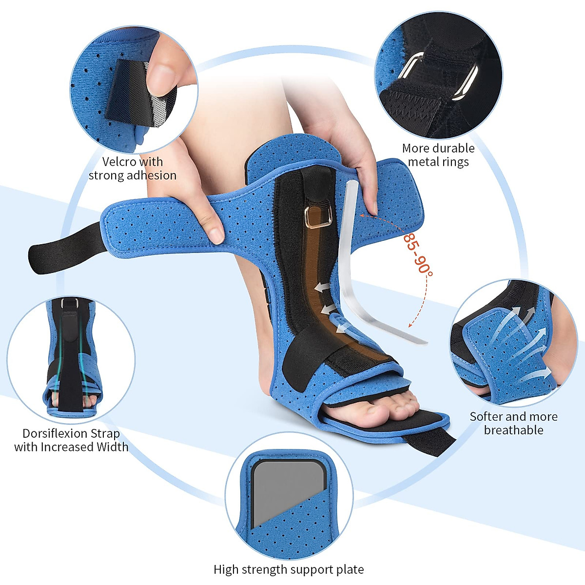 Acankn Plantar Fasciitis Night Splint: Adjustable Plantar Fasciitis Brace with Arch Support | Dorsal Night Splint for Plantar Fasciitis Women Men | Dual Effective Plantar Fasciitis Relief Achilles Tendonitis Foot Drop Heel Pain Black-Blue