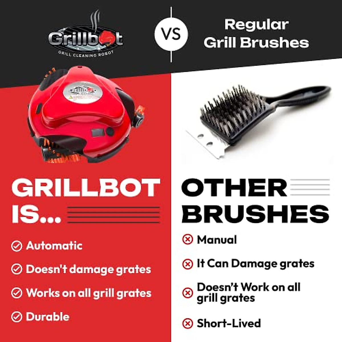 Grillbot Automatic Grill Cleaning Robot (Red, Grillbot Bundle)