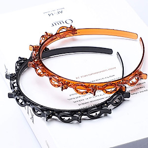 JASSINS 2 Pcs Bangs Hairstyle Hairpin Headband, Professional Weave Bangs Clip, Toothed Headband Braid Tool, Women Girls Fashion Hair Accessories (Black and Brown)