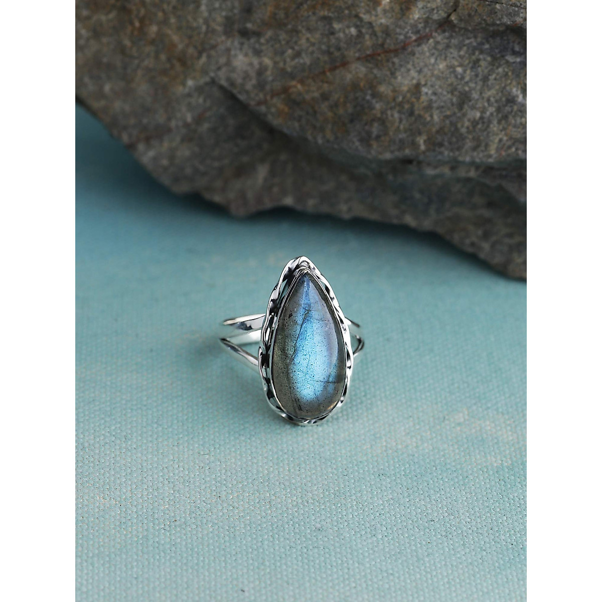 YoTreasure Labradorite Solid 925 Sterling Silver Split Shank Ring Jewelry