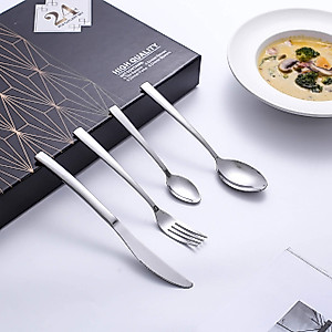 Silverware Set, HOBO 24-Piece Stainless Steel Flatware Silverware Set with Premium Gift box, Include Knife/Fork/Spoon/Teaspoon Service for 6, Mirror Finish, Smooth Edge